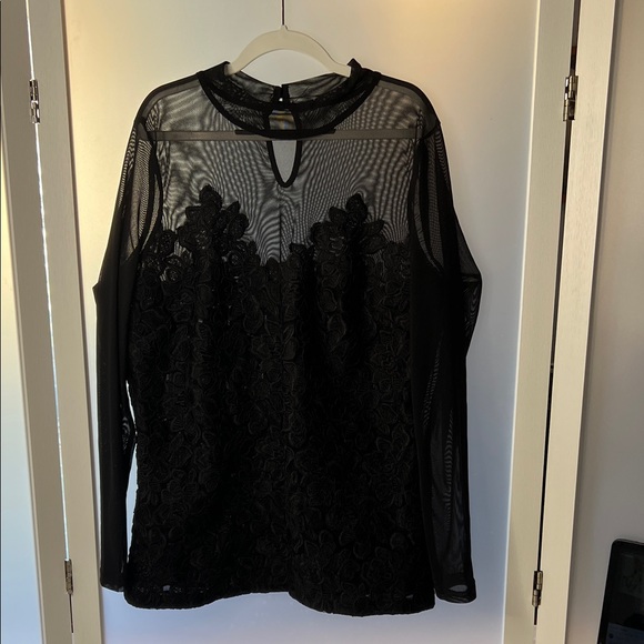 Boston Proper | Tops | Boston Proper Lace Mesh Knit Top Black Sheer ...